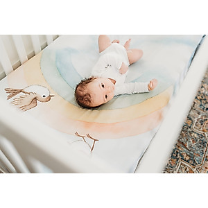 Rookie Humans 100% Cotton Sateen Fitted Crib Sheet: Rainbow and Birds. Modern Nursery, Use as a Photo Background for Your Baby Pictures. Standard Crib Size (52 x 28 inches)