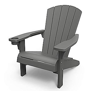 Keter Alpine Adirondack Resin Outdoor Furniture Patio Chairs with Cup Holder-Perfect for Beach, Pool, and Fire Pit Seating, Grey