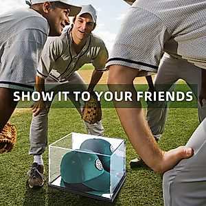 Clear Hat Display Case with Mirror Background,Acrylic Baseball Cap Holder Stand Transparent Hat Storage Box Dustproof Square UV Protection Cabinet with Mirror Base(10.2x8.2x7 inch)