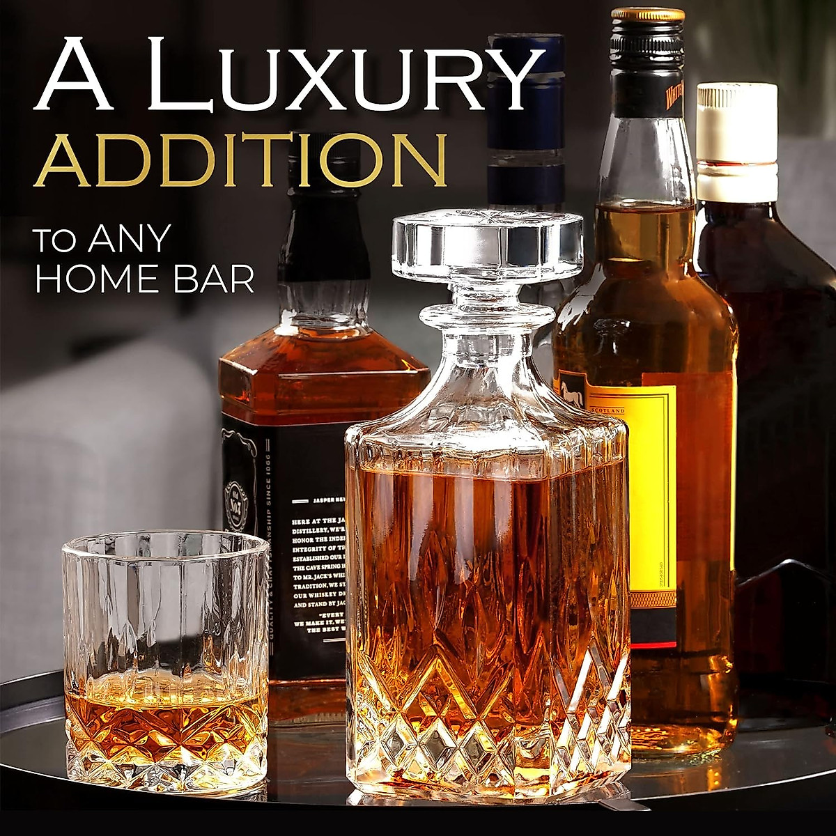 Luxury Gift For Men – Whiskey Decanter Set For Beloved Husband Or Dad Birthday Gift – 4 Whiskey Glasses And Decanter Set Is a Great Gift Idea for Whisky, Bourbon, or Scotch lovers
