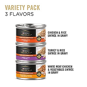 Purina Pro Plan Gravy, High Protein Wet Cat Food Variety Pack, Complete Essentials Chicken and Turkey Favorites - (2 Packs of 12) 3 oz. Cans