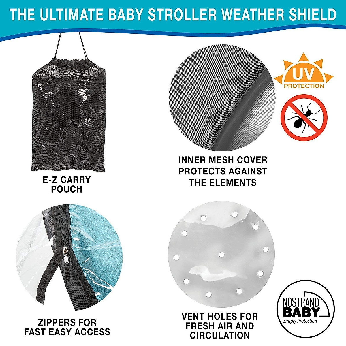 Baby Child Car Seat Rain Cover for Doona Car Seat Protects Insect Screen, Waterproof, Travel