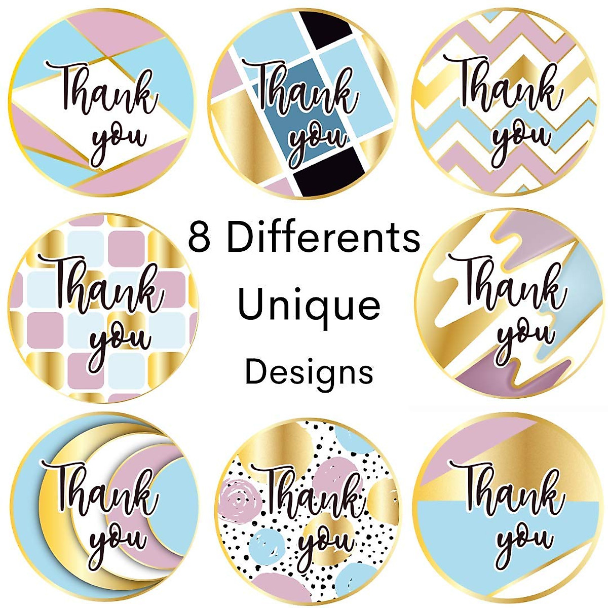 EL Nido 600pcs 1.5" Thank You Stickers / 8 Different Designs with Gold Foil / 600 Thank You Stickers Per Roll/Roll Sticker Supplies for Business Packaging (8 Design Roll Stickers, 600pcs)