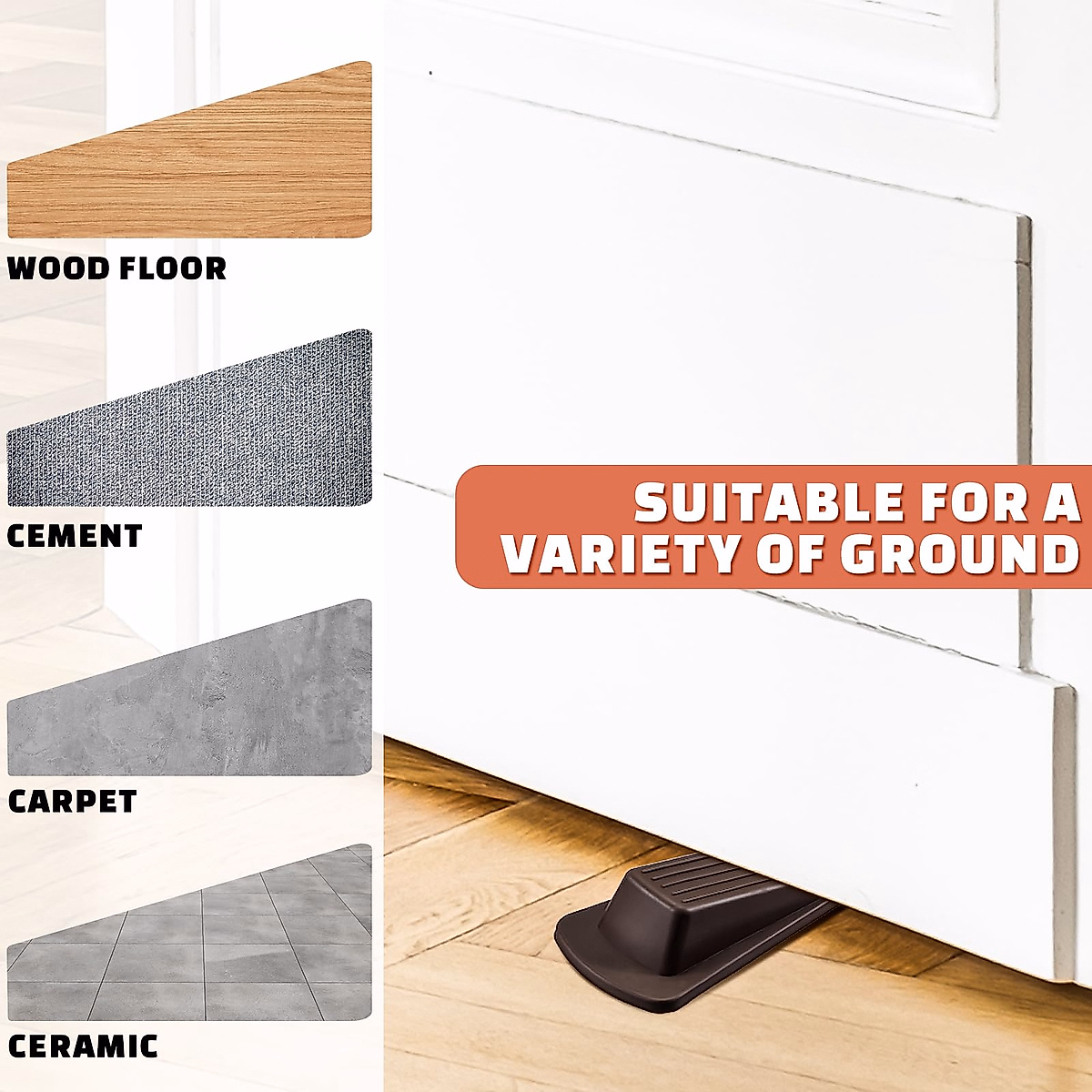 Frienda 36 Pcs Door Stoppers for Bottom of Door Rubber Door Wedge Stop Sturdy Door Stop Bulk for Heavy Duty Door Bottom Carpet Tile Concrete Wooden Floor (Brown)