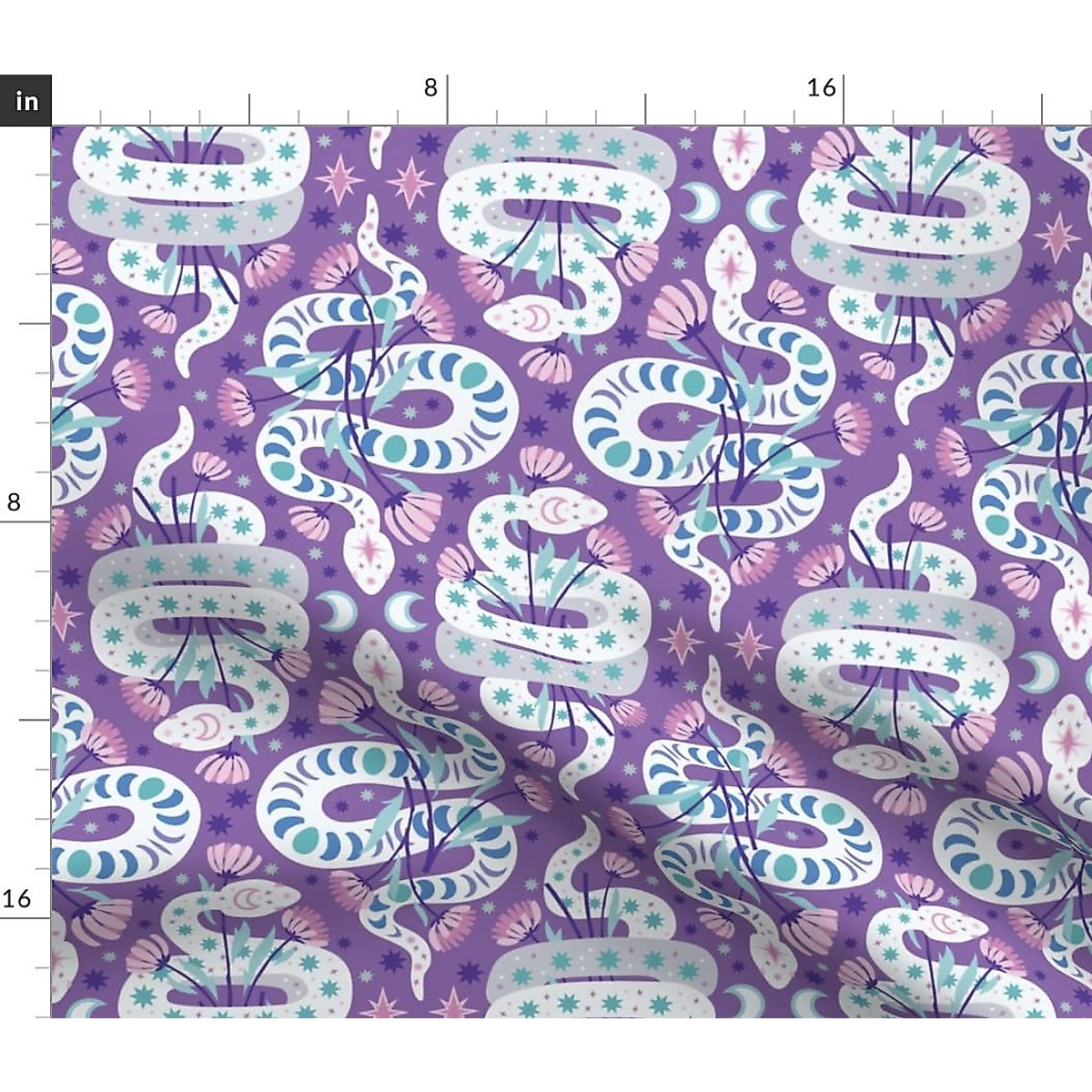 Spoonflower Fabric - Flowers Snakes Stars Floral Purple Damask Reptile Printed on Petal Signature Cotton Fabric Fat Quarter - Sewing Quilting Apparel Crafts Decor