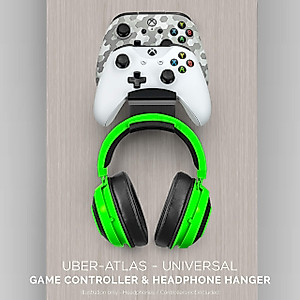 The UberAtlas Dual Game Controller & Headphone Stand Wall Mount Holder for Xbox ONE, Series X, PS5, PS4, PS3, Switch, STEELSERIES Gamepad & More, Stay Organized No Screws, by Brainwavz