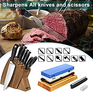 Knife Sharpening Kit - 1000/6000 Grit Japanese Whetstone Knife Sharpener set with Non-slip Rubber Base Angle Guide Flattening Wet stone for Kitchen Knives Chisel Axe Scissors