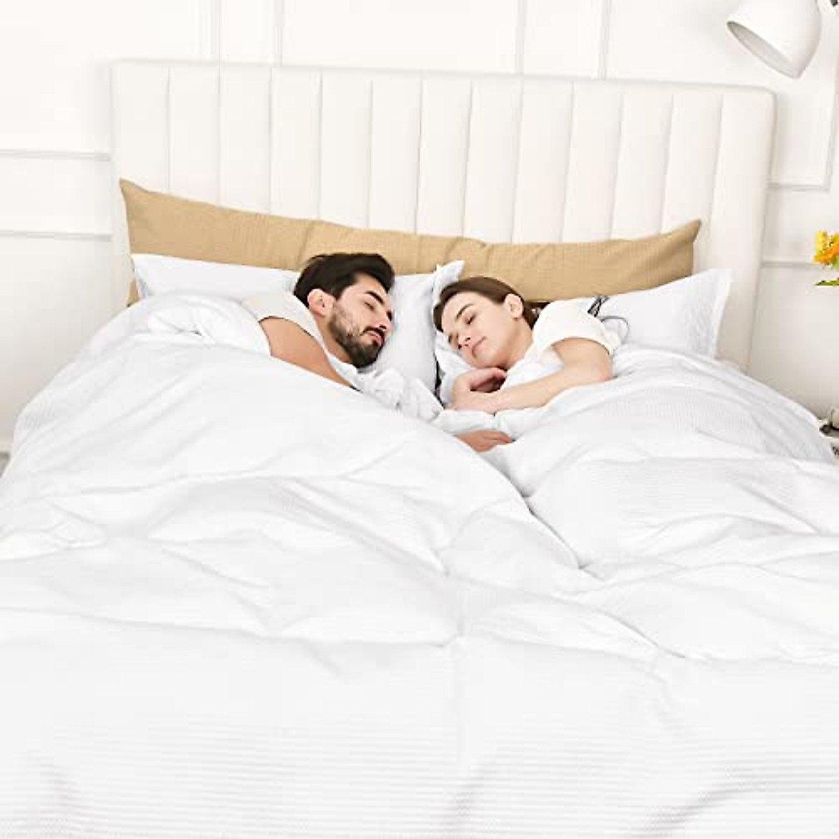 PHF Cotton Waffle Weave Pillowcases King Size Set of 2, No Insert, 20" x 36" Ultra Soft Cotton Blend Pillow Shams, Comfy Breathable and Skin-Friendly Pillow Cases Covers, White