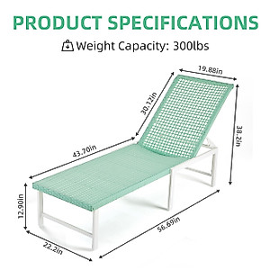 Eongdn Outdoor Chaise Lounge Chair Set of 2, Rattan Aluminum All Weather Pool Chairs, for Patio, Beach, Poolside, Deck, Green