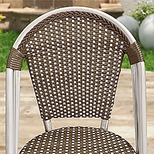 PURPLE LEAF Dining Chair Set of 2 Outdoor French Bistro Chairs Hand-Woven Aluminum Wicker Rattan Chairs for Garden Kitchen Backyard Porch White Print Finish Patio Chairs Brown
