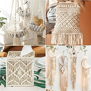 Macrame Cord 3mm x 300 Yards, 100% Natural Cotton Cord Macrame Rope - Twisted Macrame String Supplies for Wall Hanging Plant Hangers Gift Wrapping Wedding Decorations