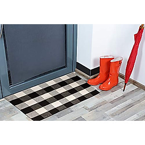 Buffalo Plaid Checkered Rug by SGallerie - Black & White Washable Woven Mat - Decoration for Indoor & Outdoor - Decor for Entryway, Patio, Kitchen, Bedroom, Bathroom and Dining Room
