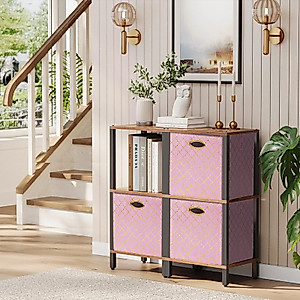 ArcaGuru 13x13x13 Storage Cube Bins, Collapsible Storage Bins Fabric Storage Cubes Organizer Baskets Box Drawers for Shelves, Closet, Wardrobe, Bookshelf, Cabinet, 4 Pack, Pink/Shiny Gold