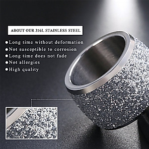 INRENG Women's Stainless Steel Ring Shiny Sequins Pave Sandblast Wide Wedding Band Silver Size 9