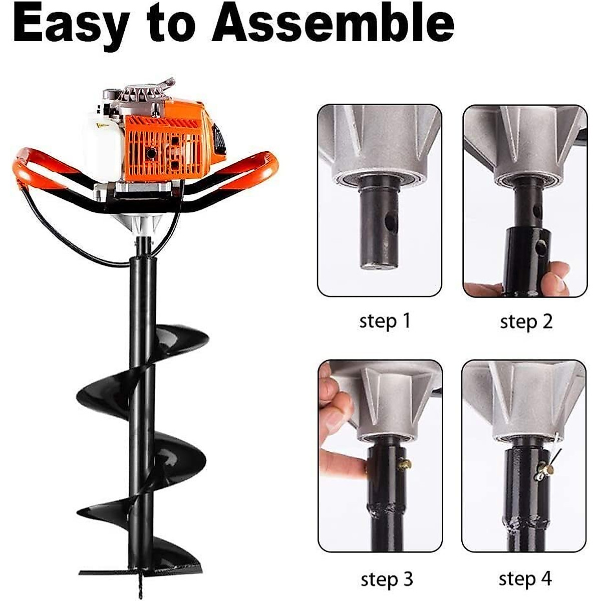 DC House 63CC 3.4HP 2 Stroke Gas Powered Auger Post Hole Digger with 2 Earth Auger Drill Bits 6" & 10" + 3 Extension Rods for Farm Garden Digging/Drilling/Planting (Subcontract delivery)