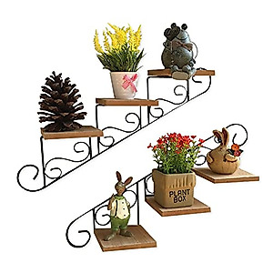 Wnvivi 2 Pcs Stair Shaped Flower Pot Stand,Retro Staircase Wall Hanging Flower Shelf,Creative Open Stair Wall Mounted Shelf,Mini Metal Ladder Wall Decor-A