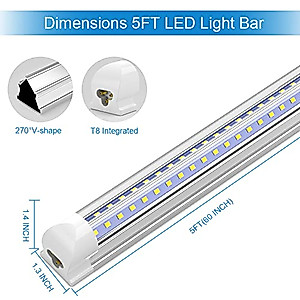SHOPLED 5FT LED Shop Light, 45W 5850LM 6000K Cool White, V Shape, 5 Foot LED Linkable Ceiling Lights T8 LED Tube Lights Fixture, LED Shop Lights for Garage, Workbench, 4 Pack