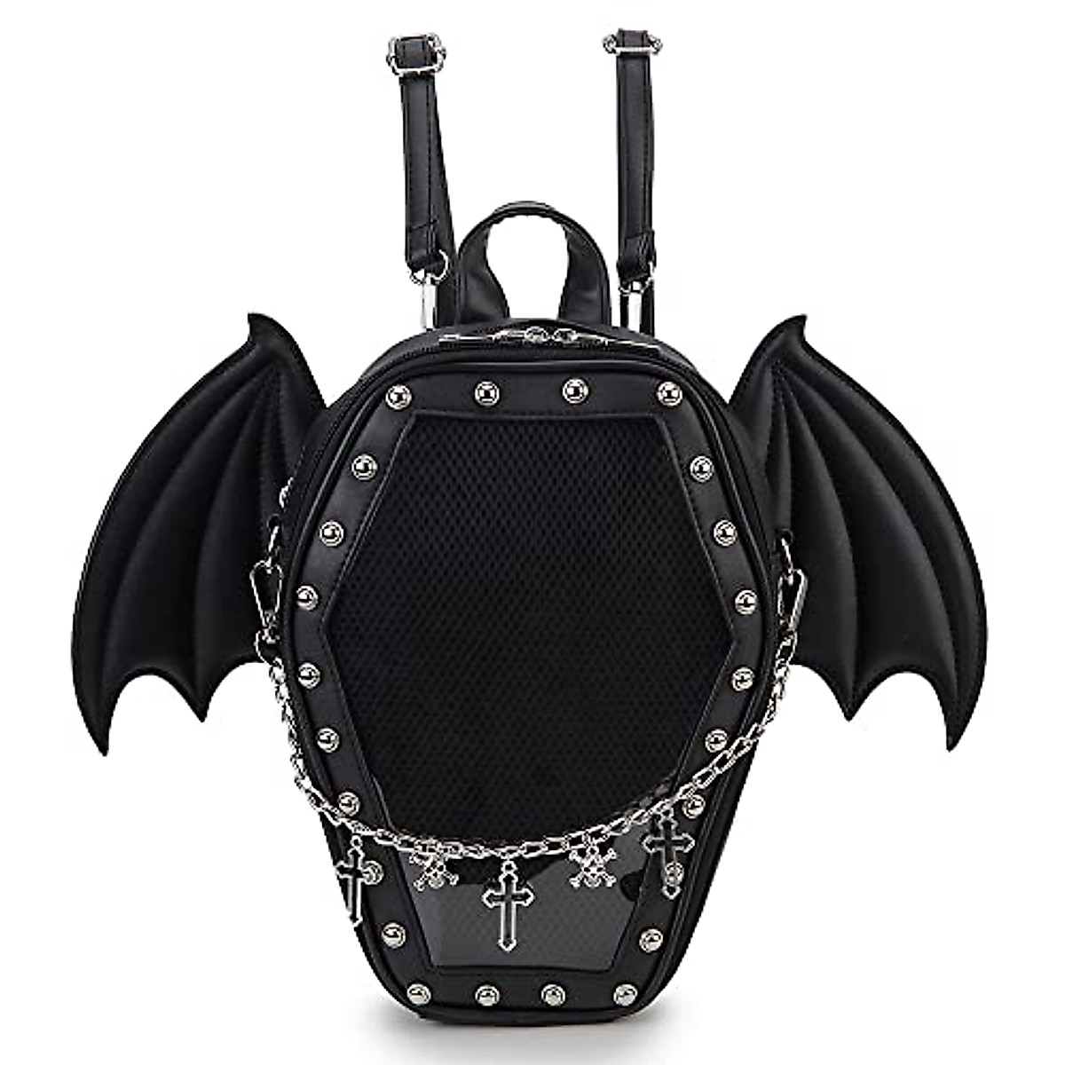 ENJOININ Gothic Coffin Shape Purses and Handbags for Women Halloween Shoulder Bag Ita Purse Backpack with Wings 2 Way