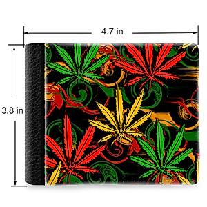 Ztion Unique Desige Pattern - Psychedelic abstract marijuana leaf pattern, Slim Front Pocket Wallet Billfold RFID Blocking