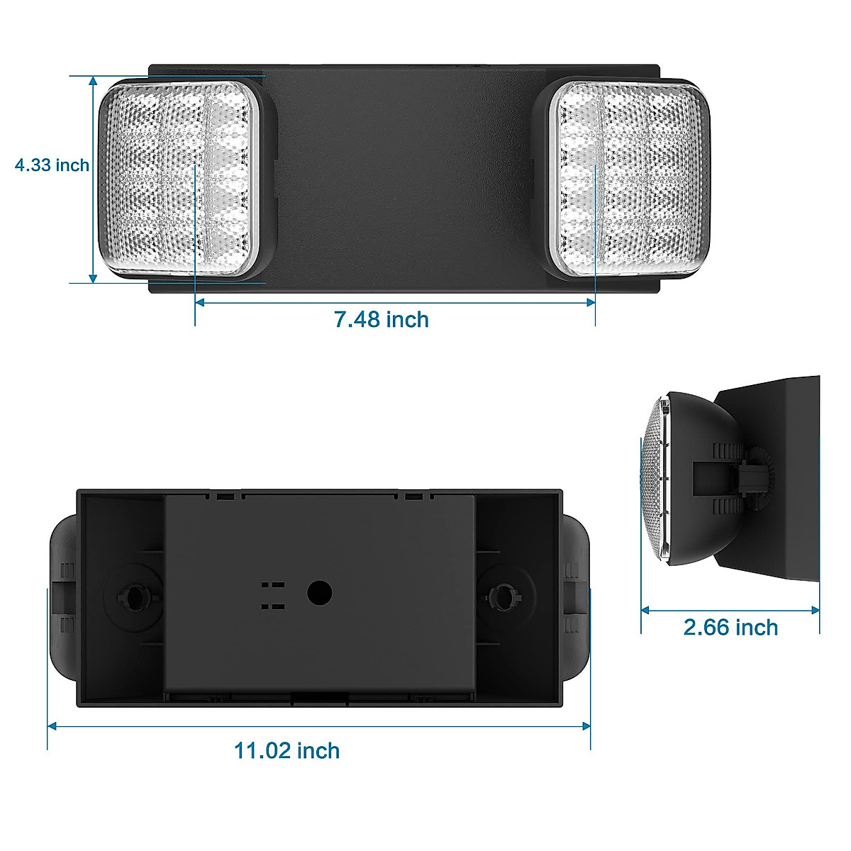SPECTSUN 6 Packs Black Led Exit Sign with Emergency Lights &Battery Backup -Adjustable Hardwired 2 LED Head-UL Certified-120-277VAC/Commercial Emergency Lights Fixtures for Home/Business.