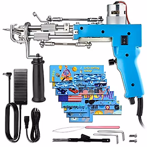 Tufting Gun 2 in 1 Cut Pile Loop Pile Rug Gun Machine Starter Kit Rug Tufting Kit Electric Tufting Gun Carpet Weaving Flocking Machine, Includes 10 Tufting Gun Skin Stickers, 100-240V (Baby Blue)