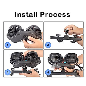 KWYZ 12 Volt Car Fan for Back Seat Passenger, Portable Car Seat Fan Headrest 360° Rotatable Backseat Cooling Air Fan with 2 USB Charging Port & Cigarette Lighter Plug for Vehicles, SUV, RV, Boat