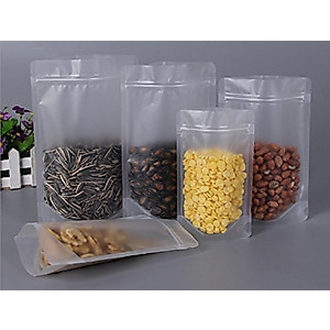 Couga Mall 50 PCS Matte Stand-Up Plastic Storage Bag with Resealable Zip, Heat Sealable Reusable Pouch Packing Bag for Juice, Nuts, Beans and Tea Leaves (4.3” 6.7”)