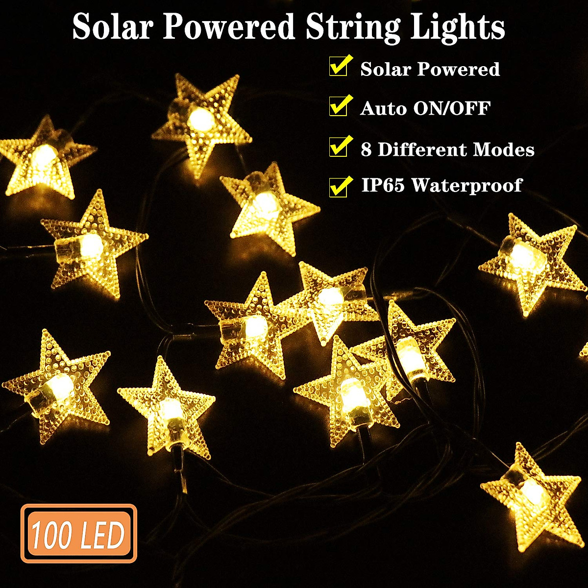 Winboom 100 Led 39.4FT Solar Christmas Lights Outdoor Waterproof 8 Modes Star Solar String Lights,Solar Powered Fairy Light for Outside Garden Tree