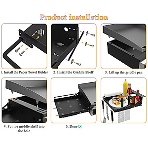 New Upgraded Griddle Caddy Shelf for Blackstone 17"/ 22"/ 28" Griddle, Addition Side Rack Storage Tray with Paper Towel Holder, Spatula Holder and 3 Hooks Organizer for Blackstone Grill Accessories