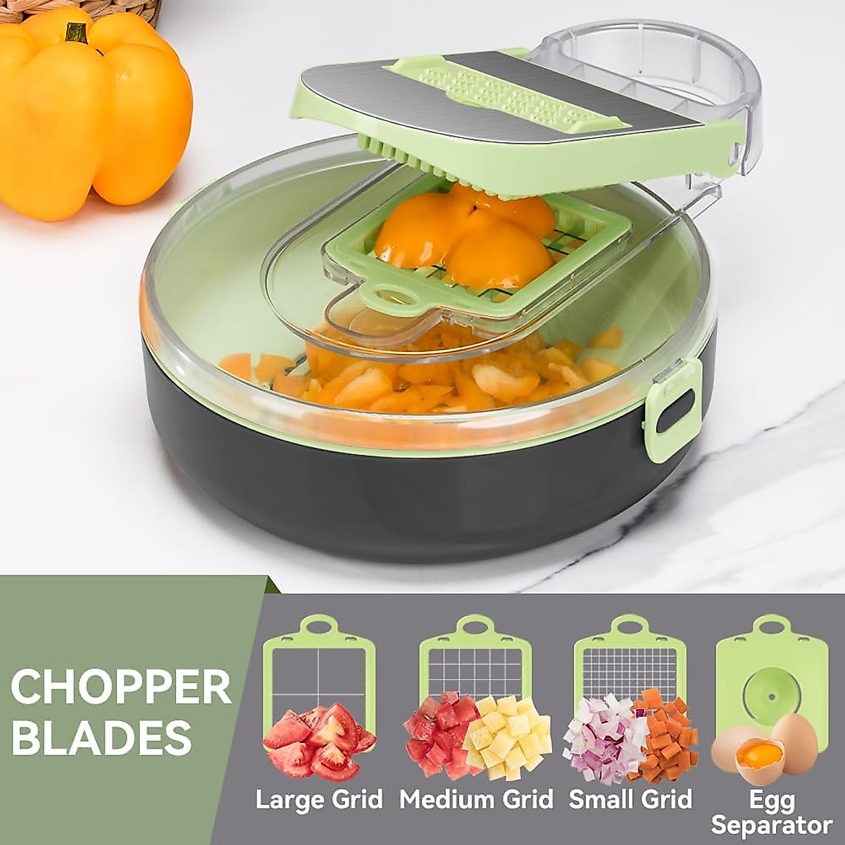 Badelite 13 in 1 Vegetable Chopper Slicer, Stainless Steel Blade, Grey & Green