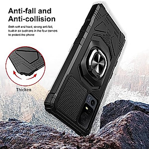 for TCL 40 XL Case/TCL 40 T Case with Screen Protector,TCL 40XL Phone Case Magnetic Car Ring Stand, Frosted PC Back Soft Silicone Bumper Heavy Duty Shockproof Phone Case Cover for TCL 40T/40 XL Black