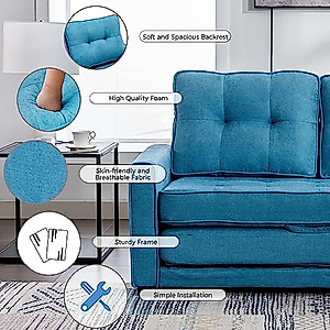 BIADNBZ 59.4" Convertible Loveseat Sleeper Sofa with Pull-Out Bed, Modern Upholstered Couch with Side Pocket, for Living Room Office or Small Spaces, Blue