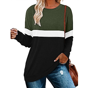 Magritta Girls Loose Fit Tunic Tops with Pockets Crew Neck Stretchy Long Sleeve Striped Color Block Sweatshirt Pullover for Women Green Black X-Large