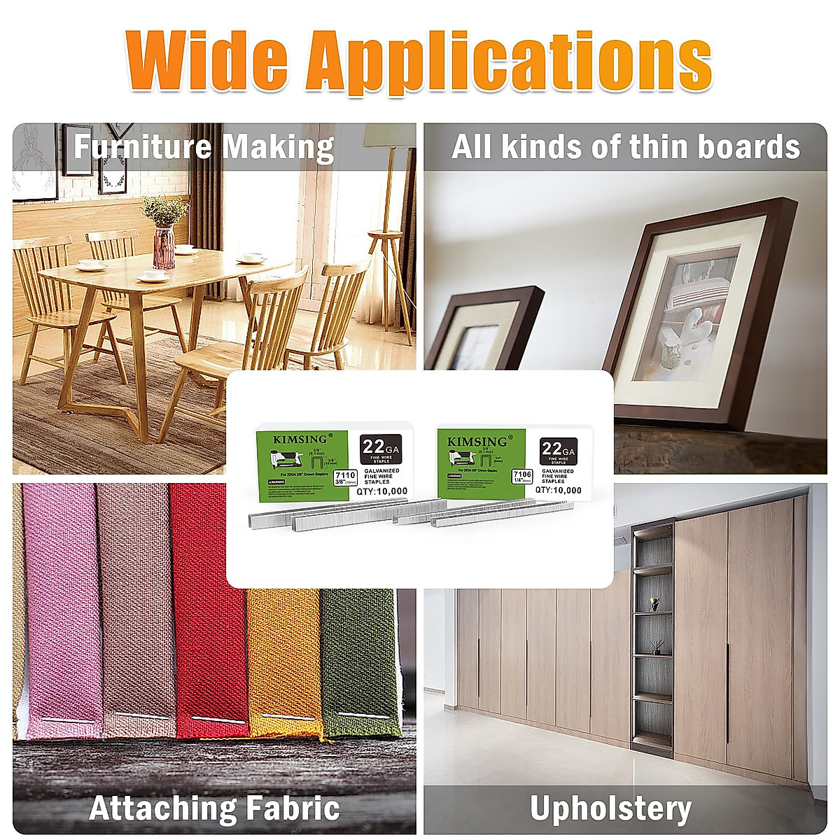 Kimsing 7106 22 Gauge 71 Series Galvanized Upholstery Staples, 3/8-inch Crown 1/4-inch Leg Length, Fasteners for Fine Wire Stapler (1 Box)