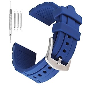 23mm Sapphire Blue Silicone Rubber Diver Watch Band Waterproof Sport Stainless Steel Buckle for Fossil Watch