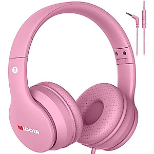 MIDOLA Kids Headphones Wired Over Ear Foldable Kids Volume Limit 85dB /110dB Light Foldable Headset with Inline AUX 3.5mm Mic for Child Boy Girl Travel School Gaming Pad PC Laptop Tablet Pink