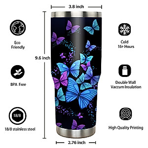 Exacmos 40 oz Tumbler with Handle and Straw 40 oz Butterfly Cup Insulated Stainless Steel Coffee Travel Mug Spill Proof Leak Proof Slim 40oz Tumbler with Handle Butterfly Decor Stuff Gifts for Women