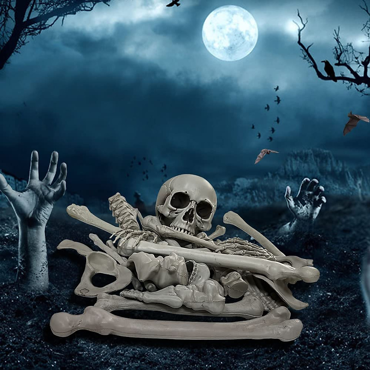 Halloween Skeleton Bones Realistic Looking Skulls Human Skeleton For Halloween Scary Graveyard Haunted House Lawn Yard Decorations(28 pieces）