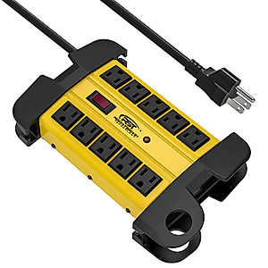 CRST 10-Outlet Heavy Duty Power Strip Surge Protector with 2800 Joules for Garden, Workshop, School, Shop 14AWG 15FT+6FT