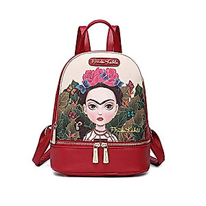 Frida Kahlo Cartoon Licensed Cute Backpack and Wallet Set (Red)