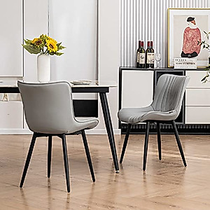 YOUTASTE Grey Dining Chairs Set of 2 Faux Leather Upholstered Kitchen Dining Room Chairs Mid Century Modern Metal Legs Chairs High Back for Kitchen Restaurant Living Room Bedrooms