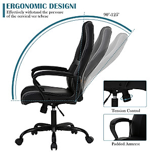 Upgrade Computer Video Game Chairs, High Back Ergonomic Leather Racer Task Chair with Lumbar Support & Headrest, PC Swivel Executive Rolling Office Desk Chair for Home Office Gaming Room