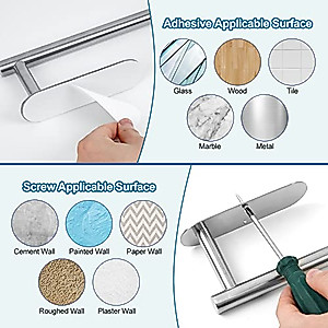 Elyum Paper Towel Holder Under Kitchen Cabinet Self Adhesive or Drilling, Spliceable Paper Towel Holder Wall Mount Sturdy and Durable Stainless Steel Towel Roll Rack for Bathroom(13 Inch, Silver)