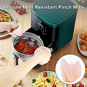 Air fryer Silicone Liners Reusable, 7.5IN Air Fryer Silicone Pot, Foldable Silicone Air Fryer Basket with Silicone Oven Mitts for Air Fryer, Oven, Microwave, etc.（Gray）