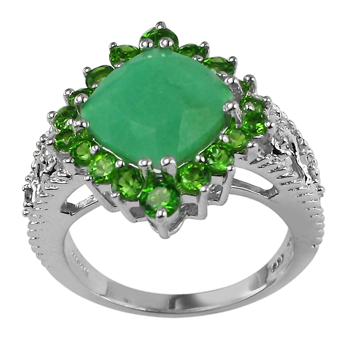 CARILLON Rotational Move Chrysoprase Chrome Diopside 925 Silver Christmas Cocktail Ring (Sterling Silver, 10.5)