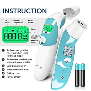 Relief Care Digital Forehead and Ear Thermometer for Adults, Infants, Children - Dual Mode, Infrared Thermometer with Fever Alarm - Accurate Quick Read Digital Thermometer for Adults and Kids