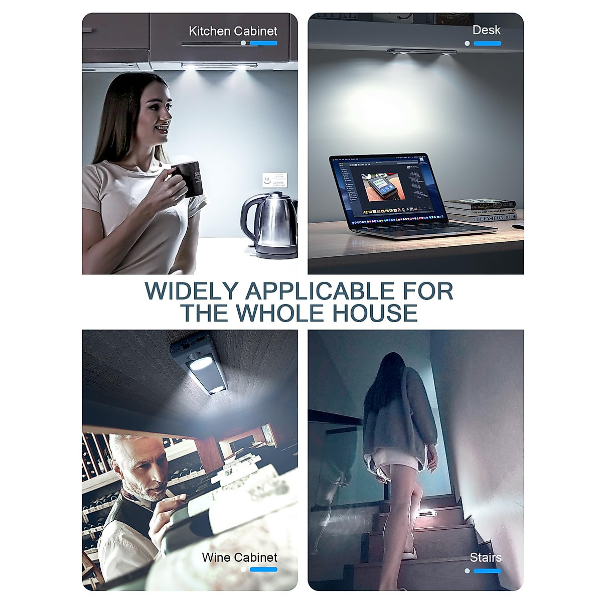 YIGER Under Cabinet Lights, Wireless Motion Sensor Light Indoor,10in LED White Lighting Rechargeable Battery Operated,4 Modes Night Light, Stick-On Magnetic Closet Lights for Kitchen, Hallway(2 Pack)