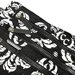 RoomForLife - Trendy Crossbody Quad Zipper Bag - Color : Damask Black - Handbag - Purse - Compact bag