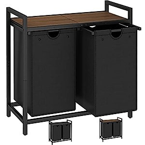LAATOOREE Laundry Hamper, Two-Color 2 × 48L Laundry Basket with 2 Removable Laundry Sorter Bags and Top Shelf, Clothes Hamper for Laundry Room, Bathroom