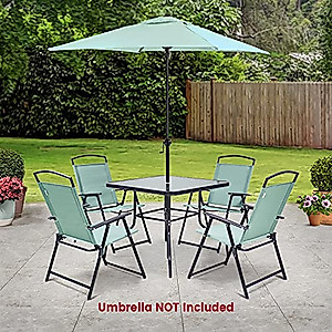 Crestlive Products 5 Piece Patio Dining Set with 4 Folding Chairs and Table Outdoor Dining Furniture with Square Glass Tabletop, Umbrella Hole for Bistro, Garden, Backyard, Deck(Green)